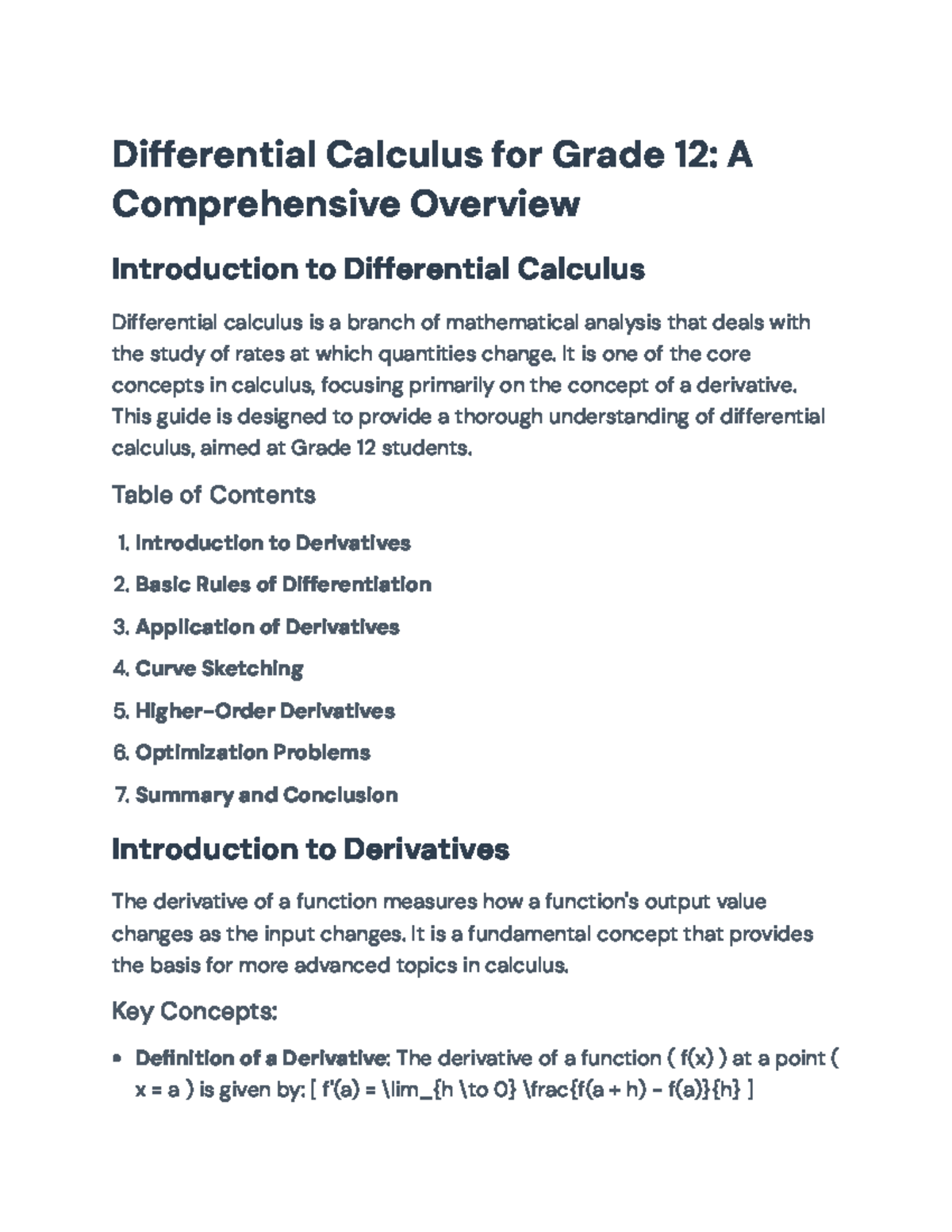 Differential Calculus Overview for Grade 12: Key Concepts & Applications - Differential Calculus ...
