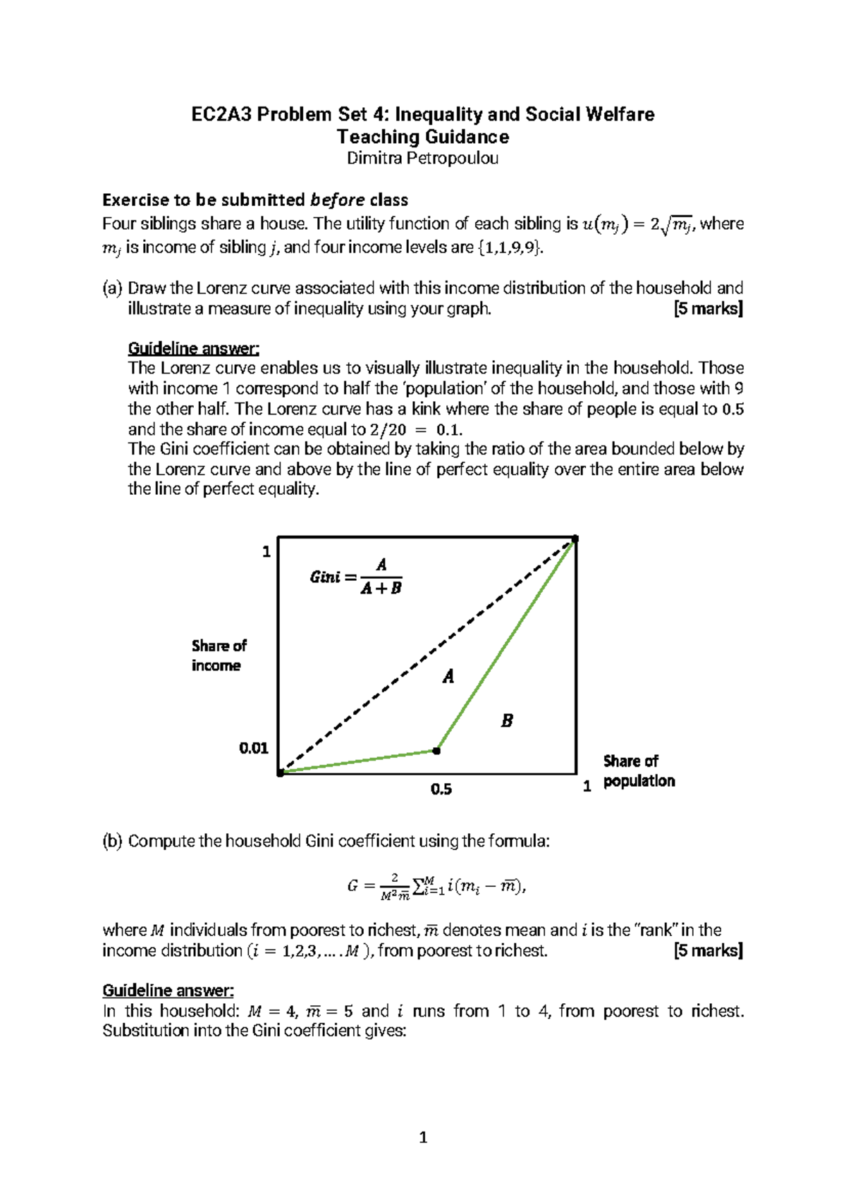 Problem Set 4 - Guideline answers - 1 EC2A3 Problem Set 4 : Inequality ...