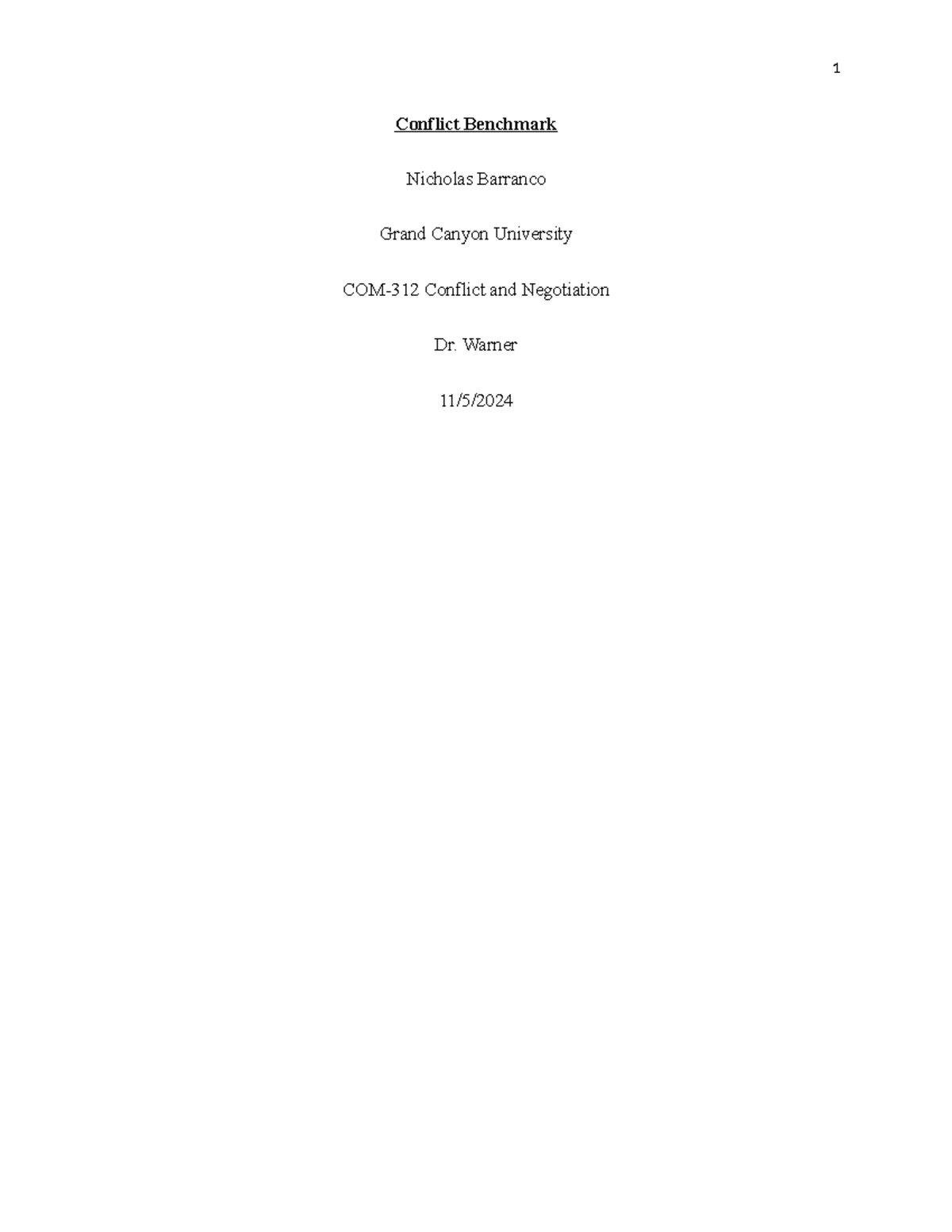 GCU COM-312 Conflict Benchmark: Analyzing Personal Conflict Styles ...