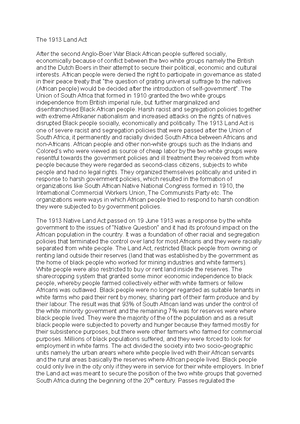 [Solved] Causes and effects of the pass law act in south Africa - Early ...