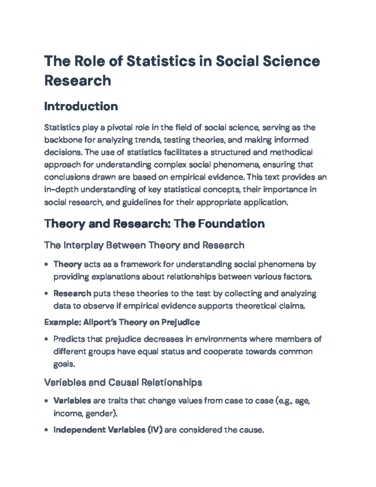 The Role of Statistics in Social Science Research: Concepts ...