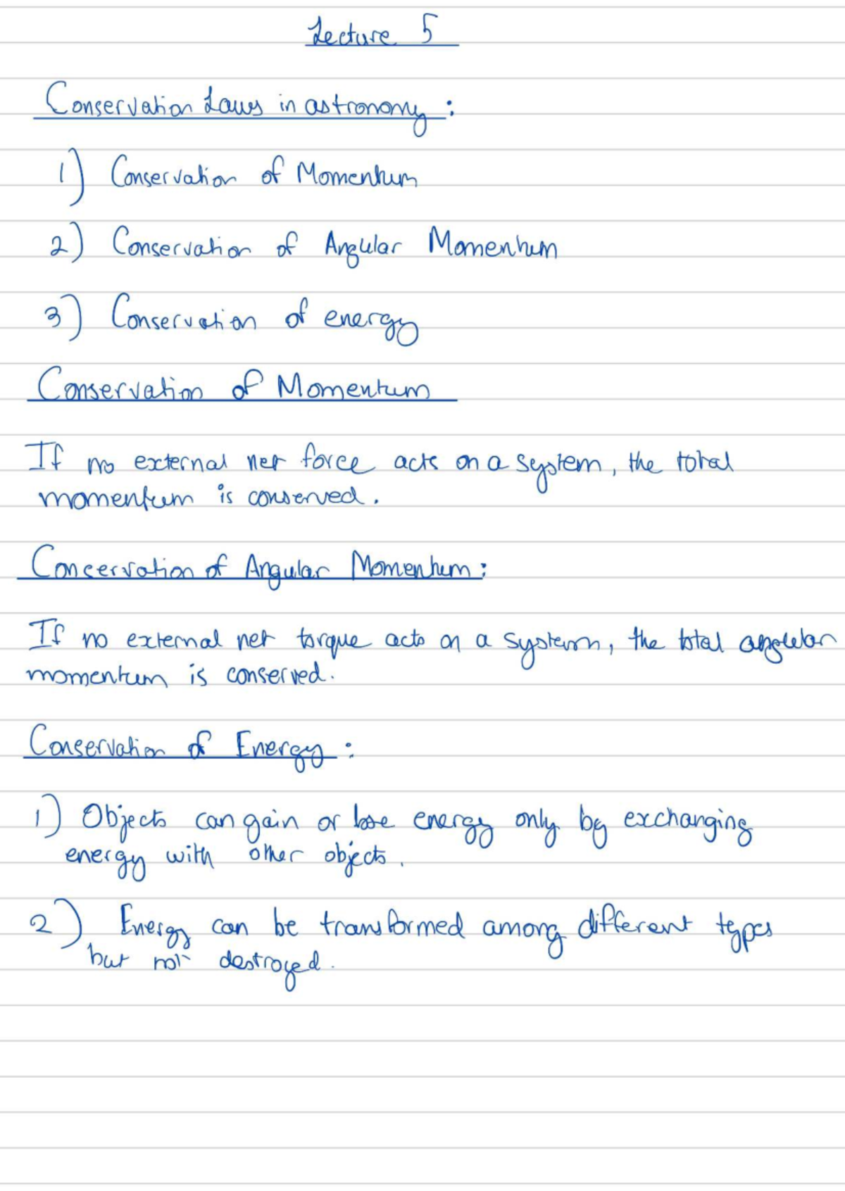 Lecture 5: Conservation Laws in Astronomy and Energy Principles - Studocu