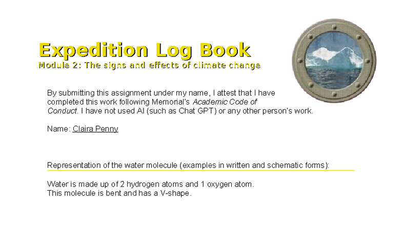 Expedition Log Book 2: Signs & Effects of Climate Change - Studocu