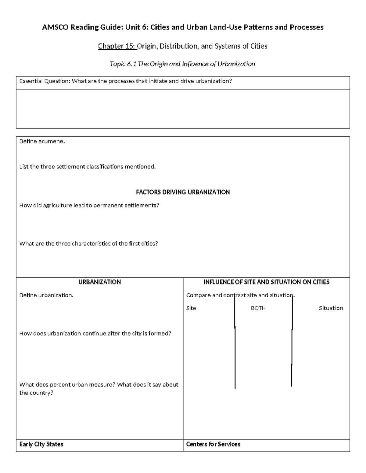Amsco Reading Guide Unit 6: Urbanization, Cities & Land Use Patterns ...