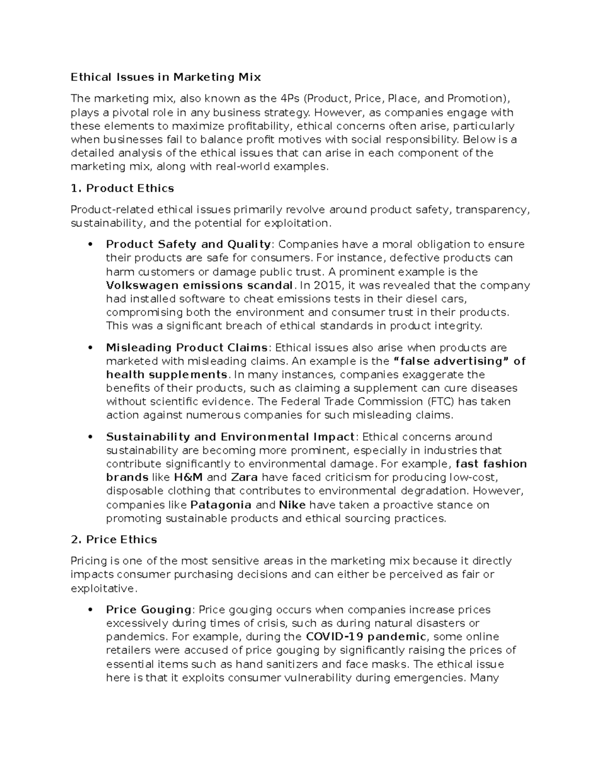 Ethical Considerations in Marketing Mix: A Comprehensive Analysis - Studocu