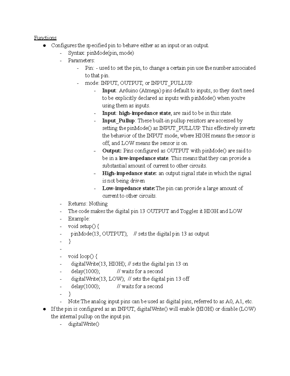 Arduino Programming Notes for CS 1 Project: Functions & Variables ...