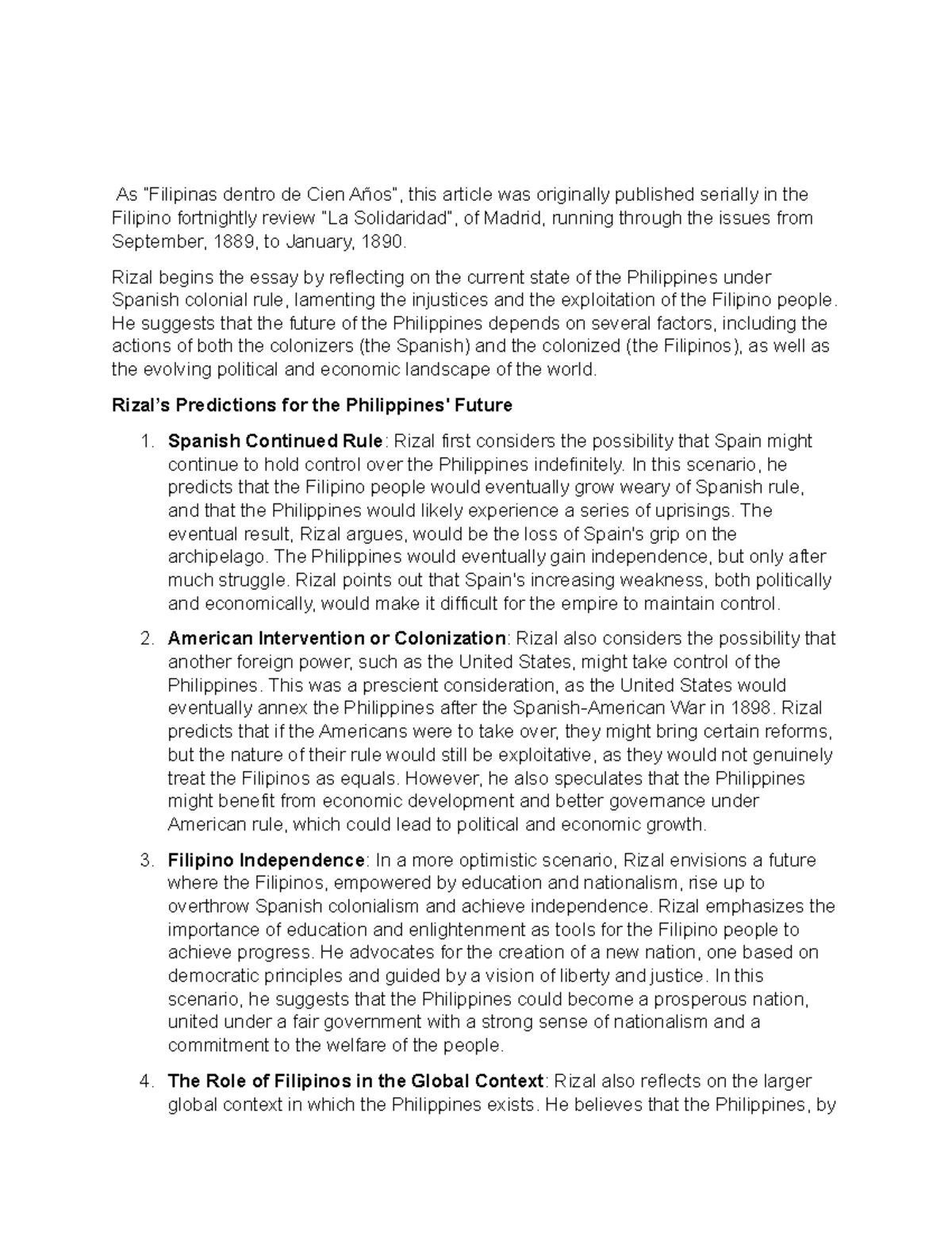 The indolence of the Filipinos: Summary and analysis (Lim, 2011) - Studocu