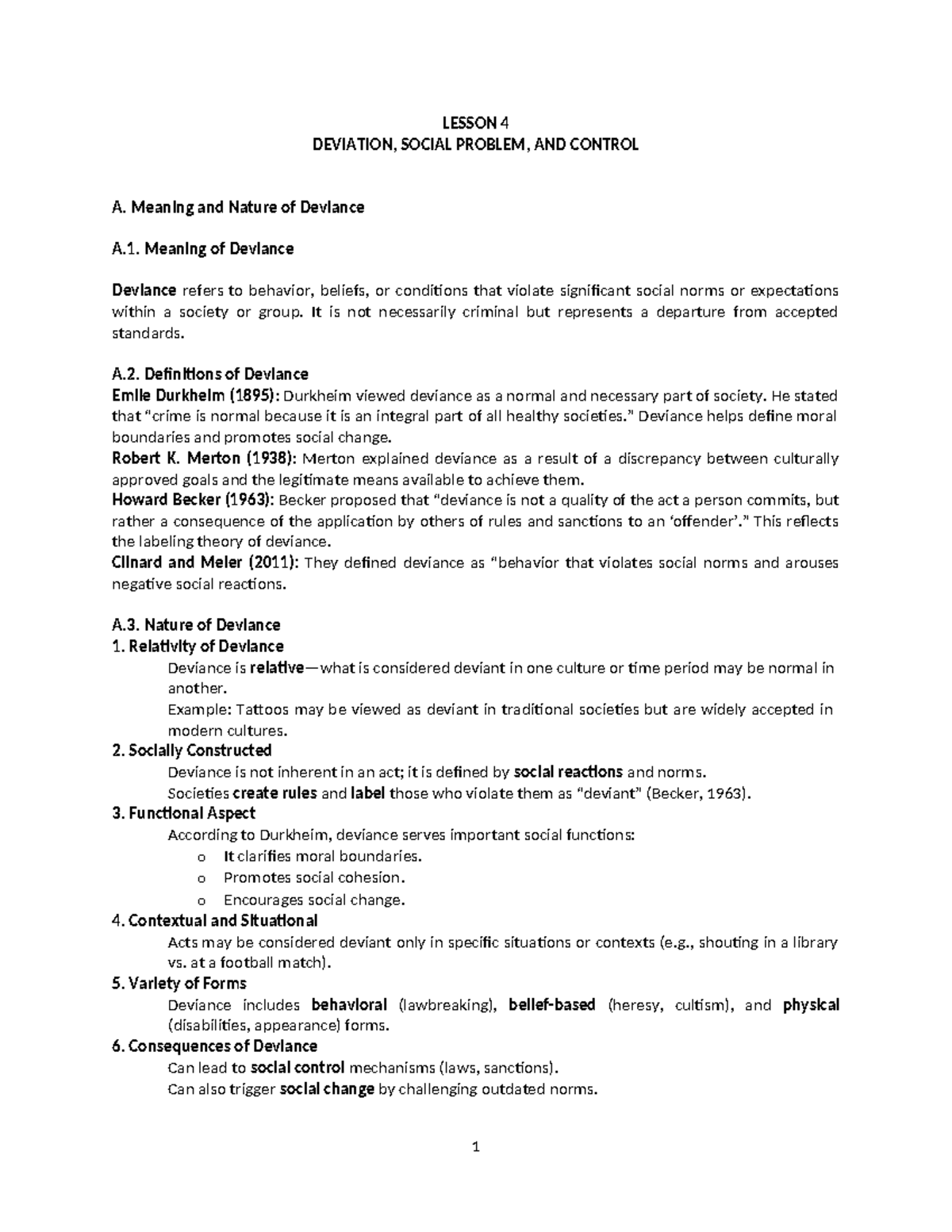 Lesson 4: Understanding Deviance, Social Problems, and Control - Studocu