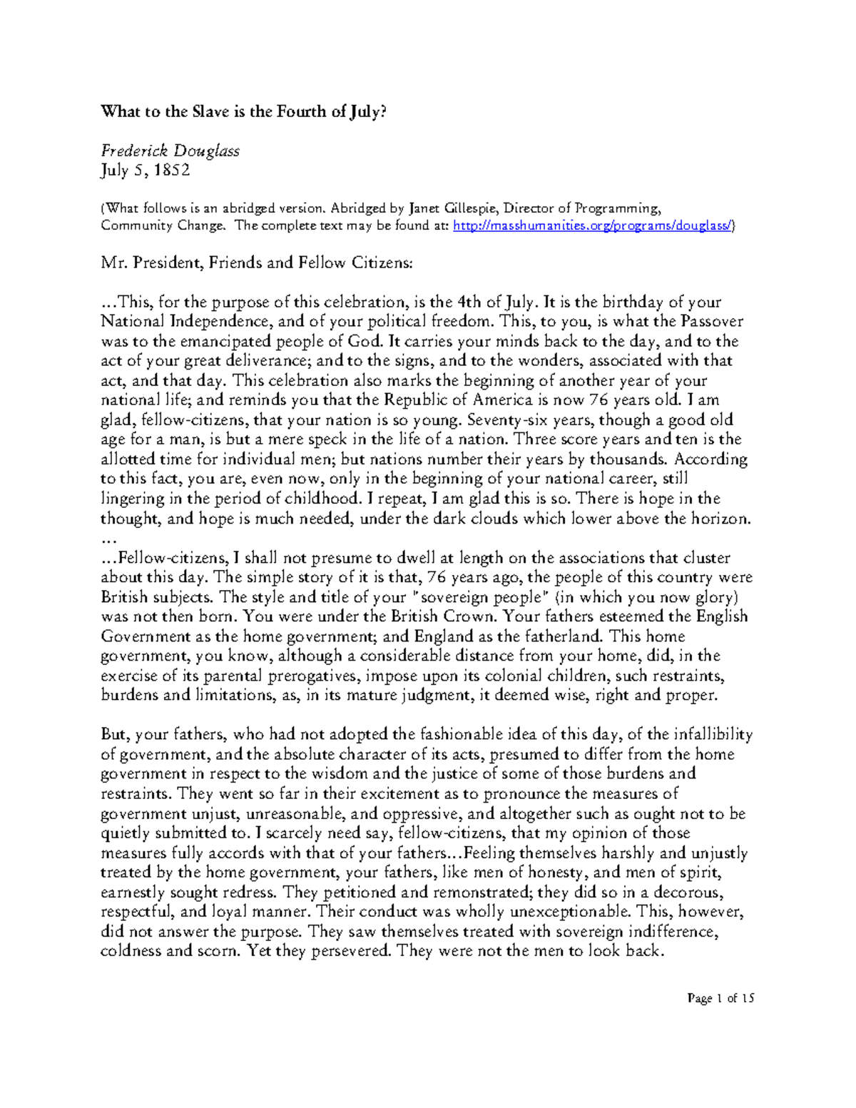 What to the Slave is the 4th of July? - Frederick Douglass (Abridged ...