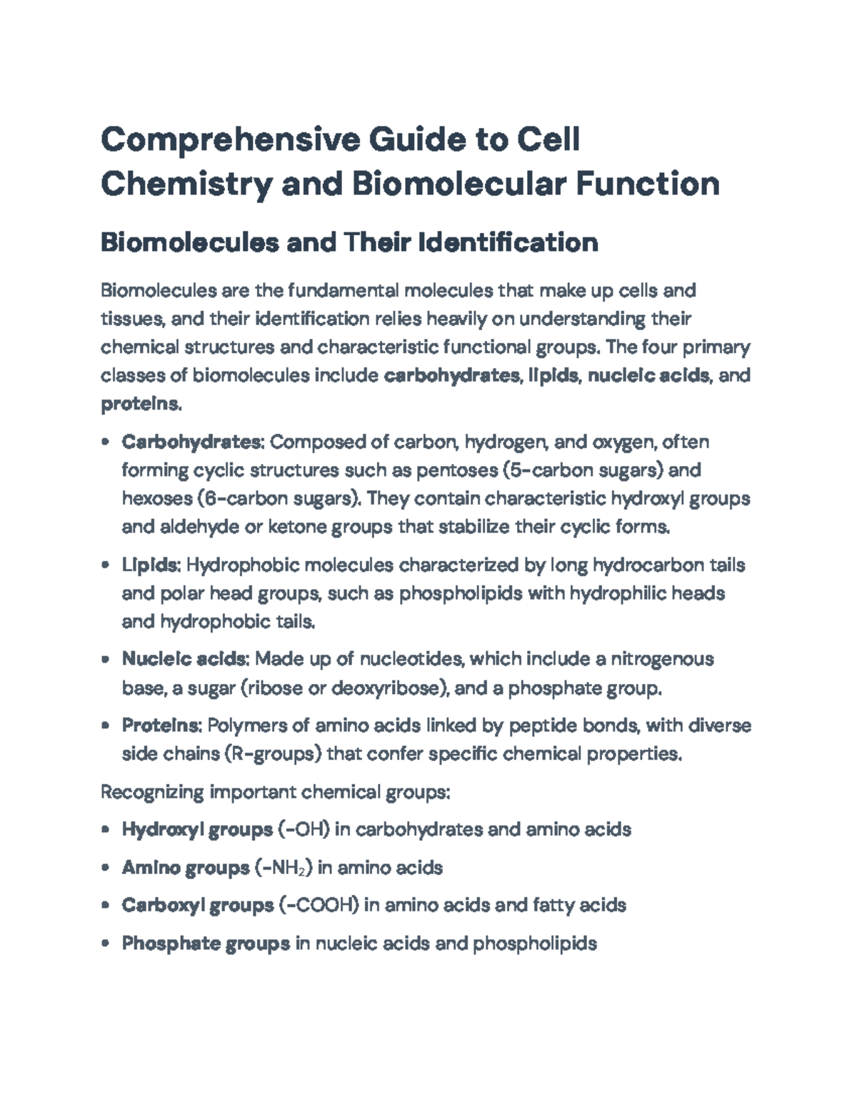 Comprehensive Study of Biomolecules: Chemistry &amp; Functions in Cells ...