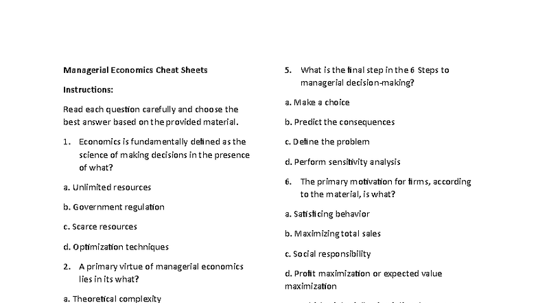 Managerial Economics Cheat Sheets (MEC 101) for Exam Prep - Studocu