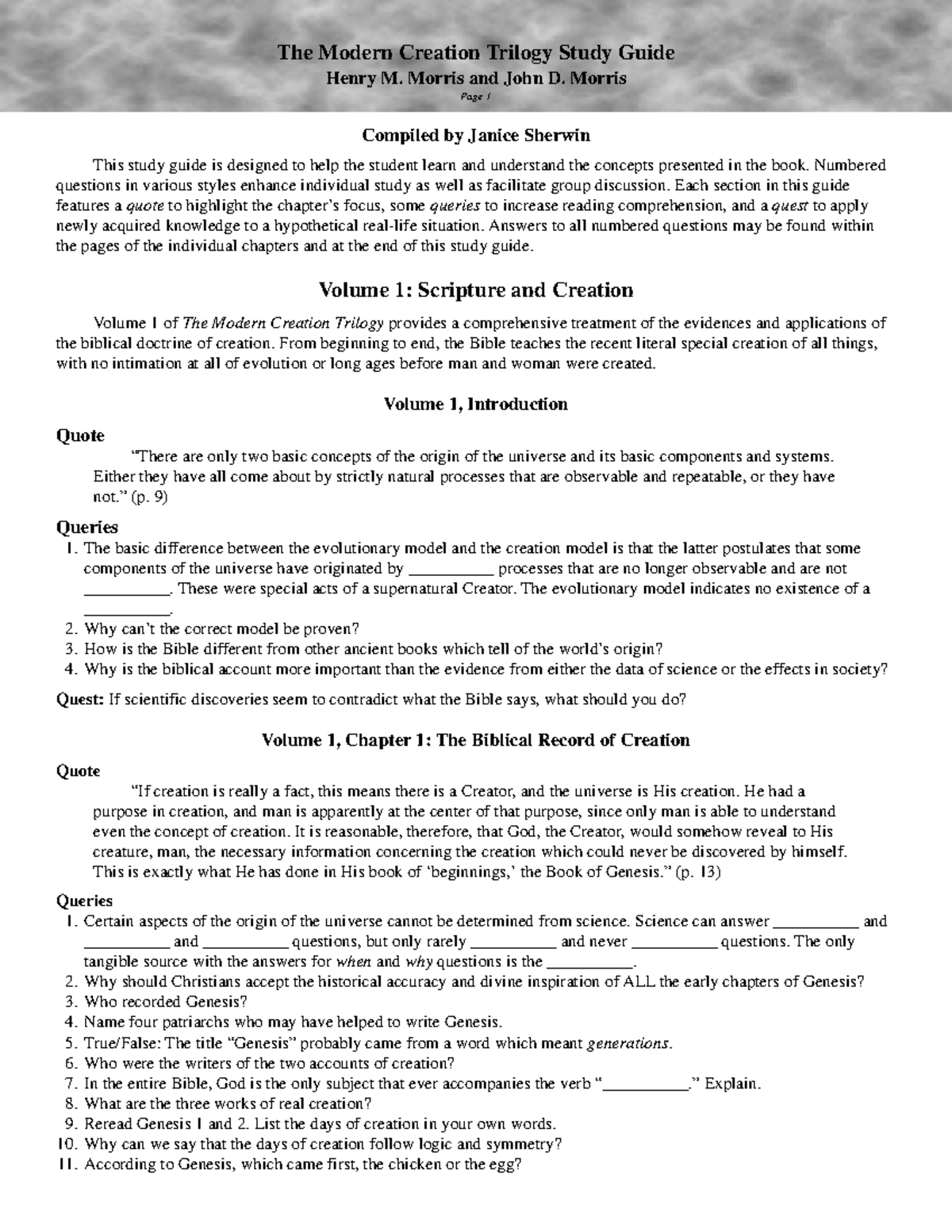 Study Guide: The Modern Creation Trilogy (Volumes 1-3) - Studocu