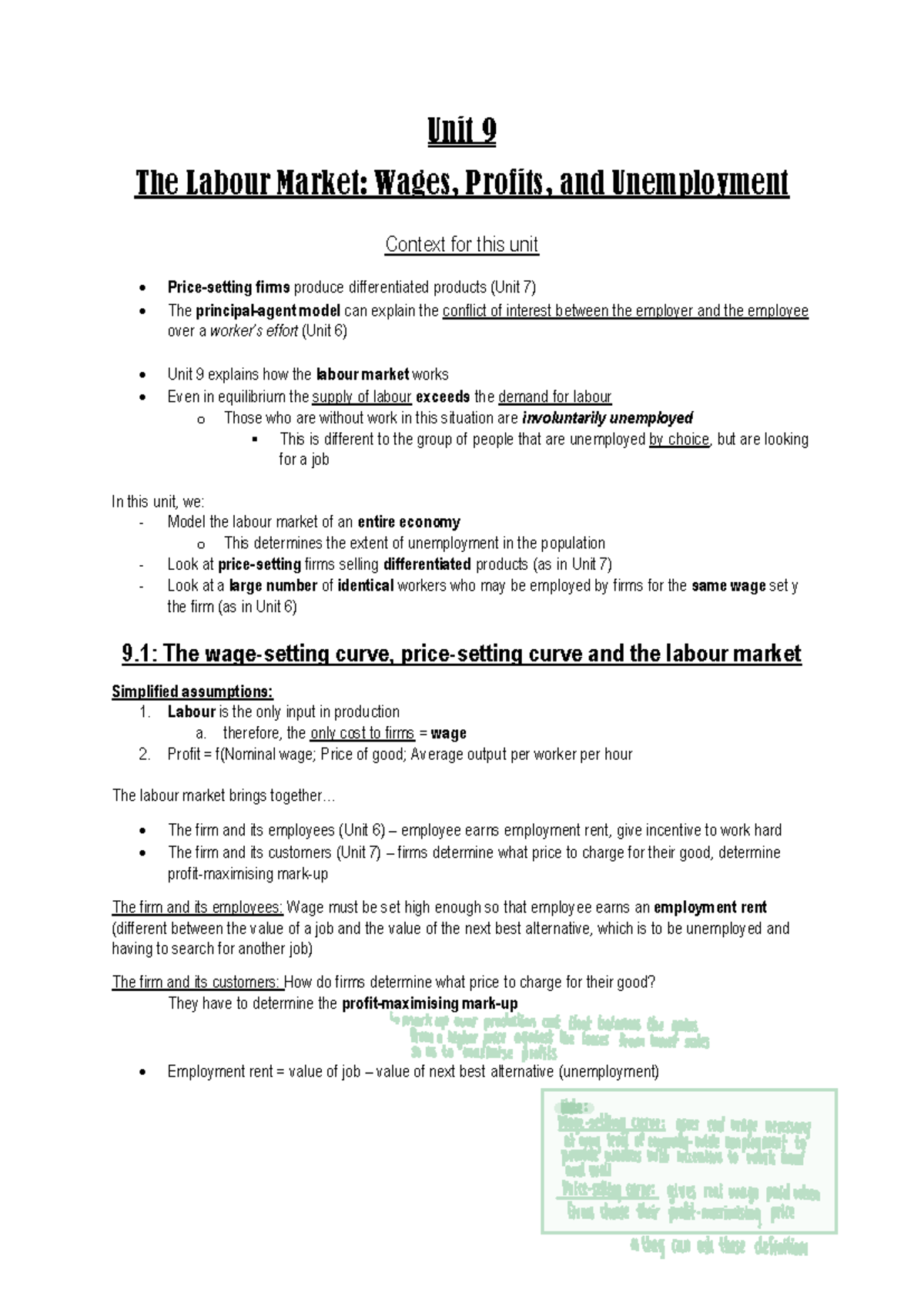 Unit 9: Labour Market Insights - Wages, Profits, and Unemployment - Studocu
