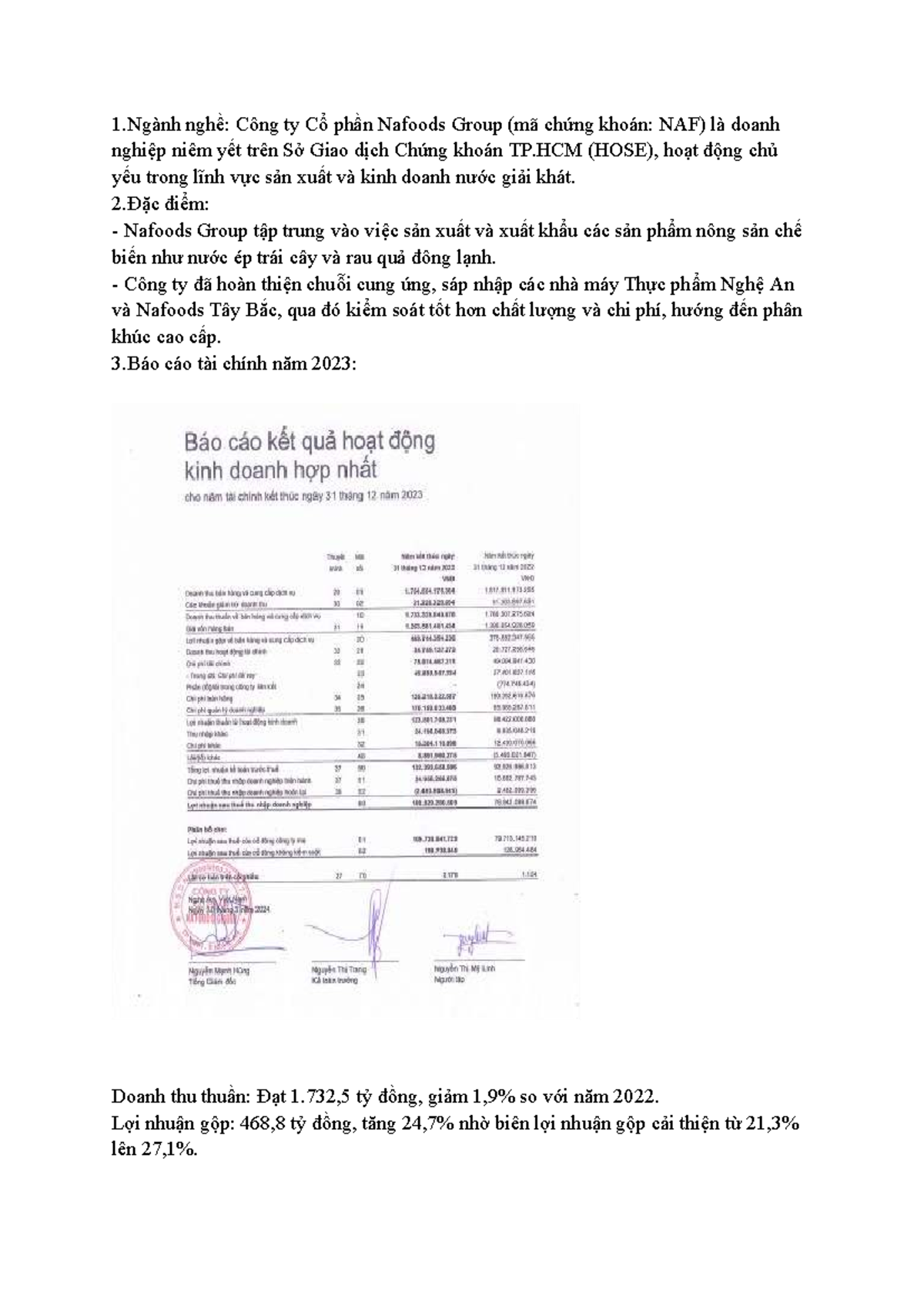 Nghiên cứu Tài chính Công ty Cổ phần Nafoods Group (NAF) 2023 - Studocu
