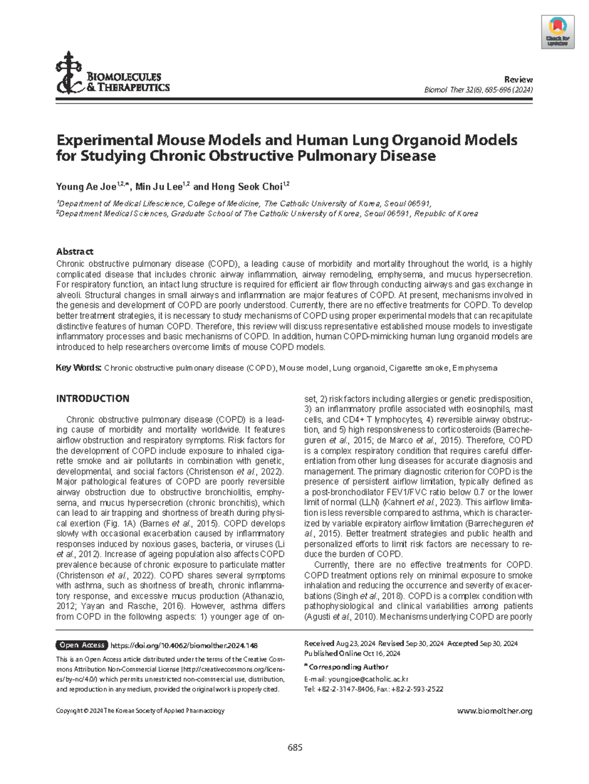 Experimental Models for COPD: Insights from Mouse and Lung Organoids ...
