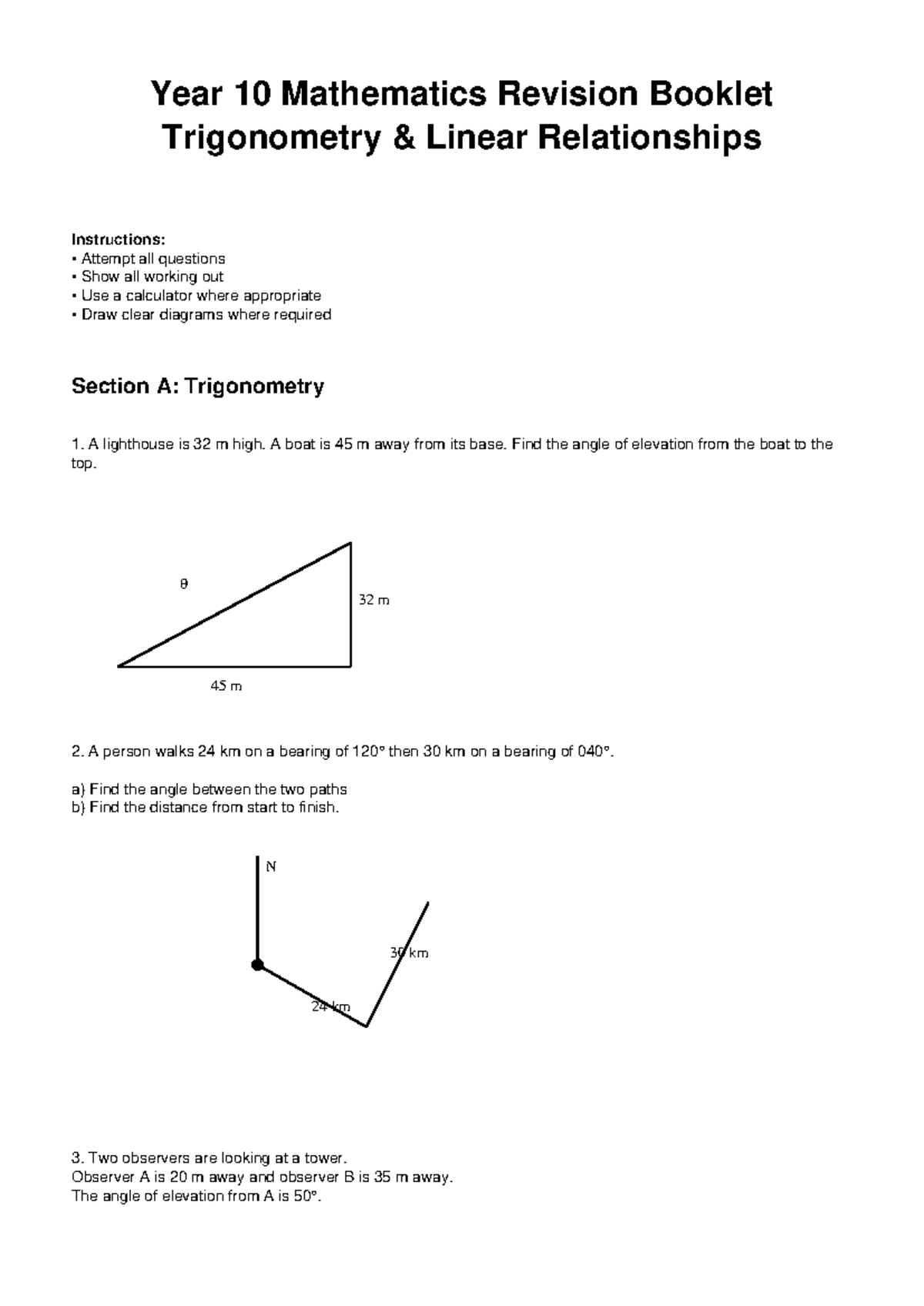Year 10 Maths Revision: Trigonometry & Linear Relationships - Studocu