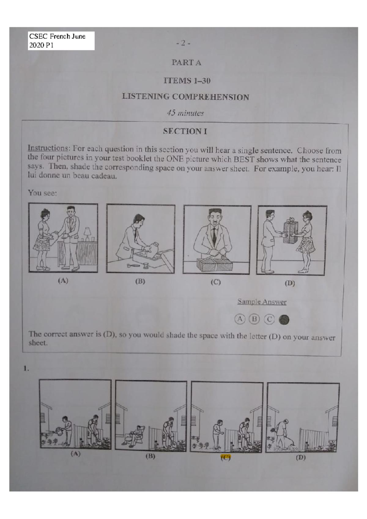 CSEC French June 2020 P1 Listening Comprehension Exam Guide - Studocu