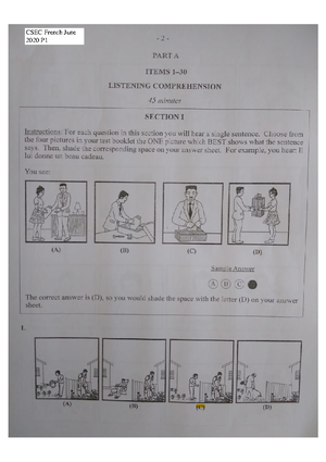CSEC French June 2020 P1 Listening & Reading Comprehension Answers ...