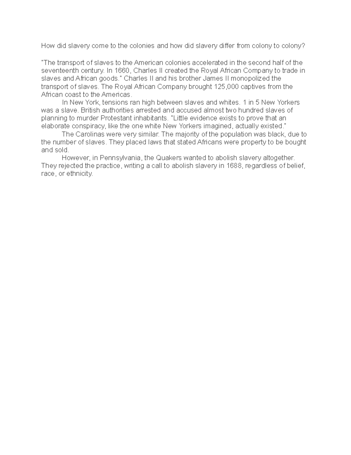 Essential Question: Slavery in the American Colonies (Ch. 4) - Studocu