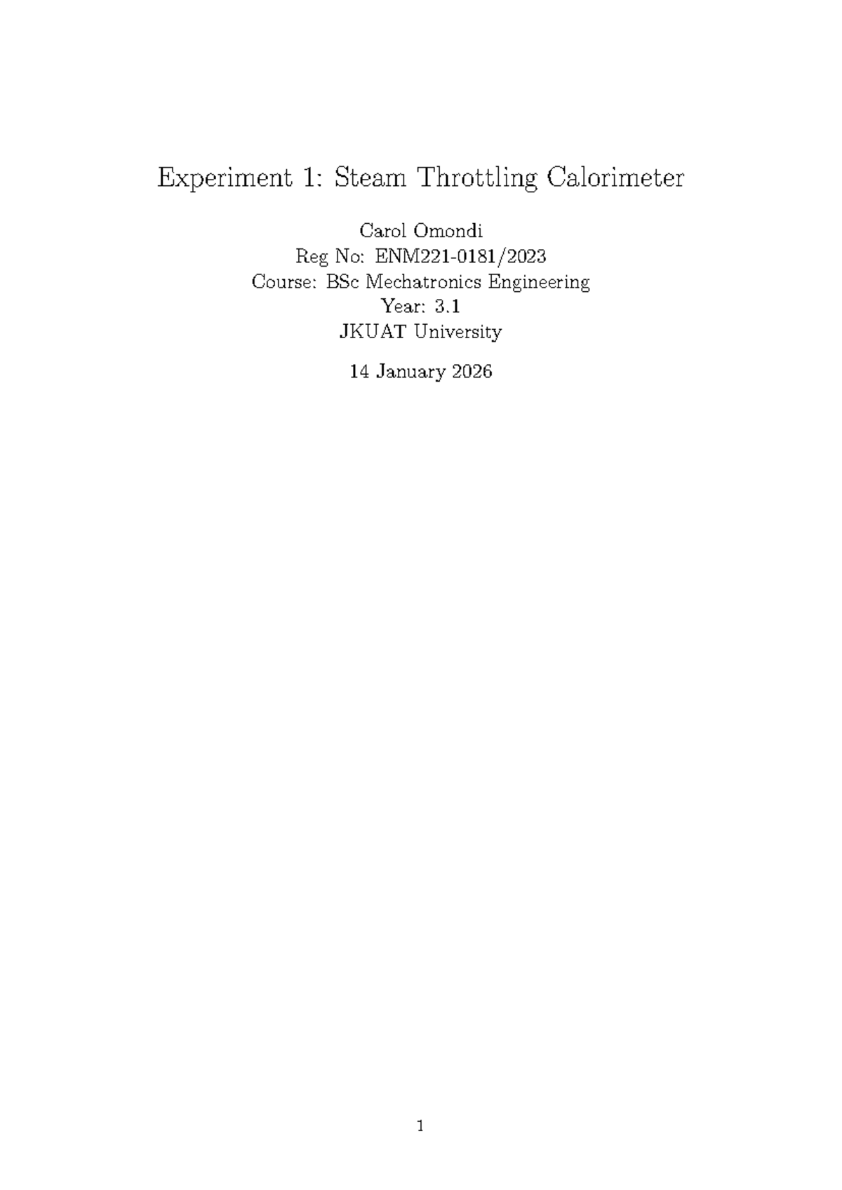 Thermodynamics Report: Experiment 1 - Steam Throttling Calorimeter ...