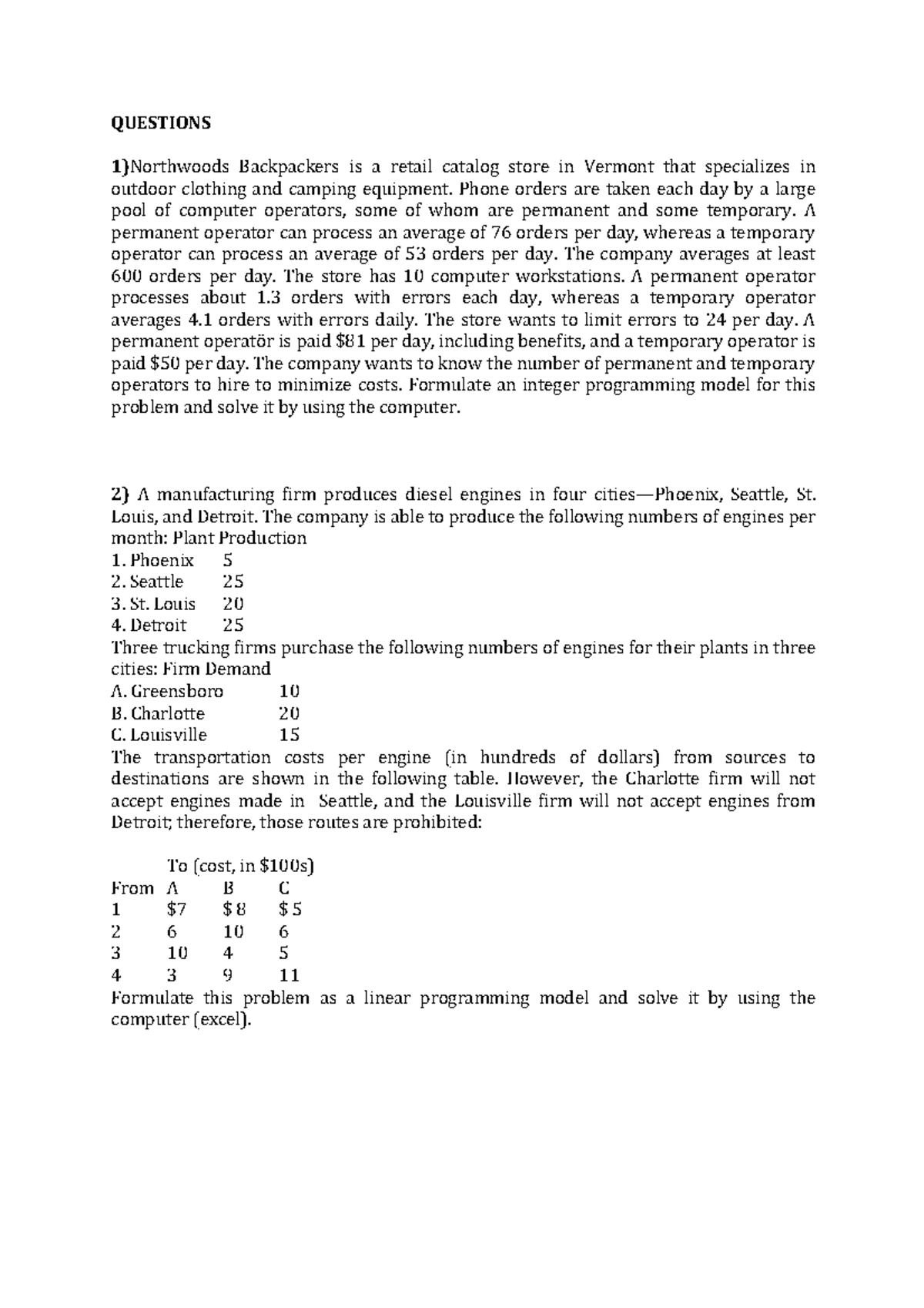 Homework 3: Integer Programming & Linear Models Analysis - Studocu