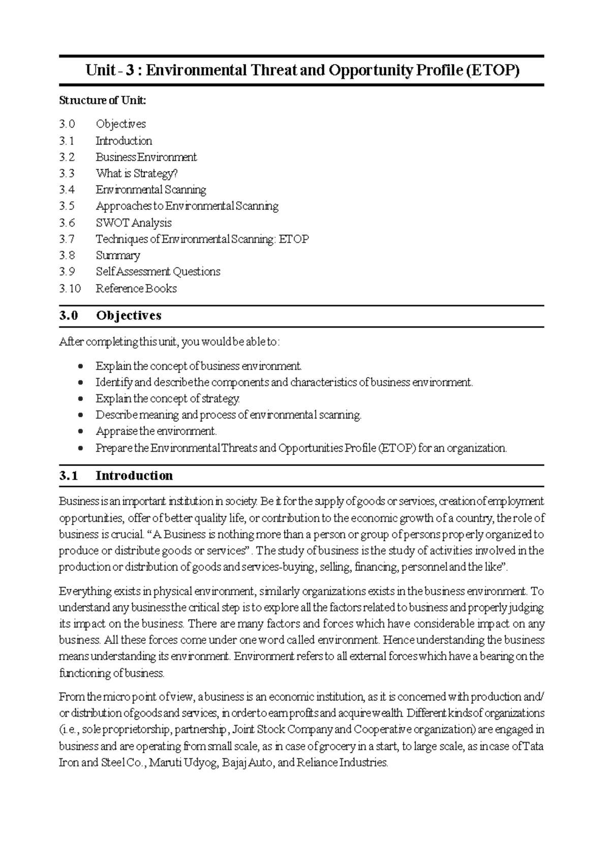 Unit 3: Environmental Threat and Opportunity Profile (ETOP) Overview ...