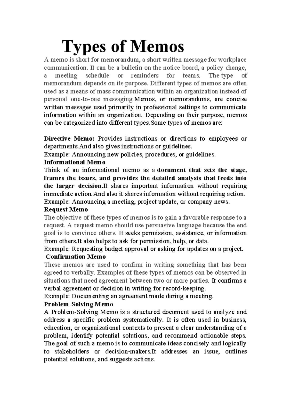 Types of Memos - please download - Types of Memos A memo is short for ...