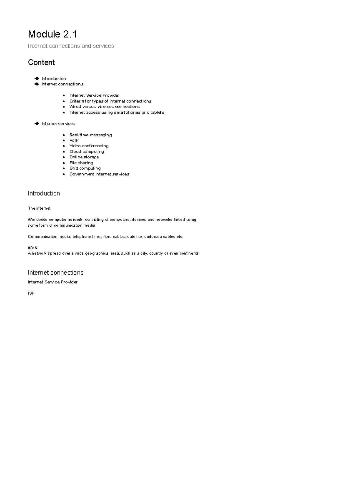 Module 2.1: Internet Connections and Services Overview - Studocu