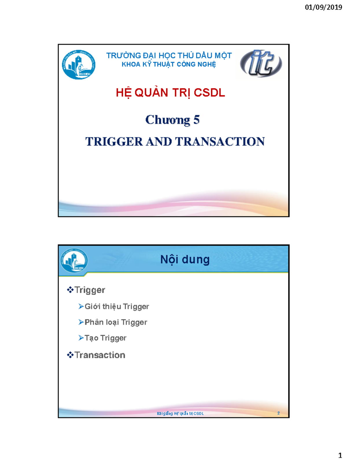Chương 5: Trigger và Transaction trong Hệ Quản Trị CSDL - Studocu