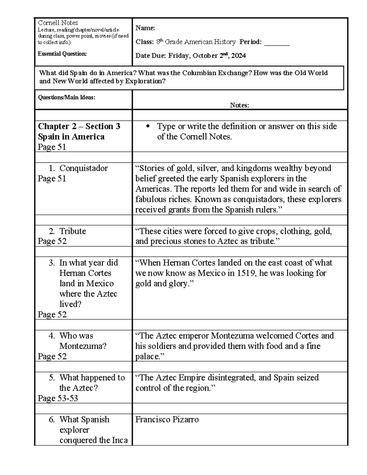 Assignment - Chapter 2 - Section 3 and 4 - Cornell Notes and Vocabulary ...