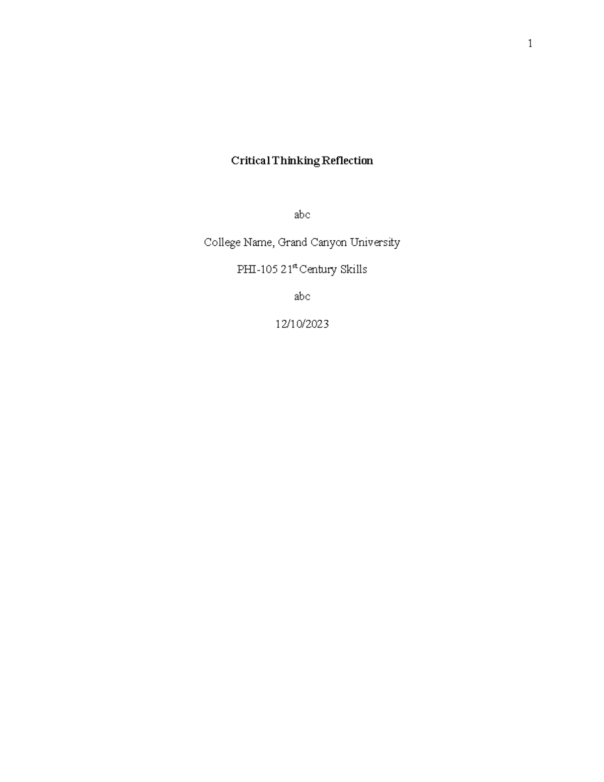 PHI-105 Critical Thinking Reflection Essay and Skills Overview - Studocu