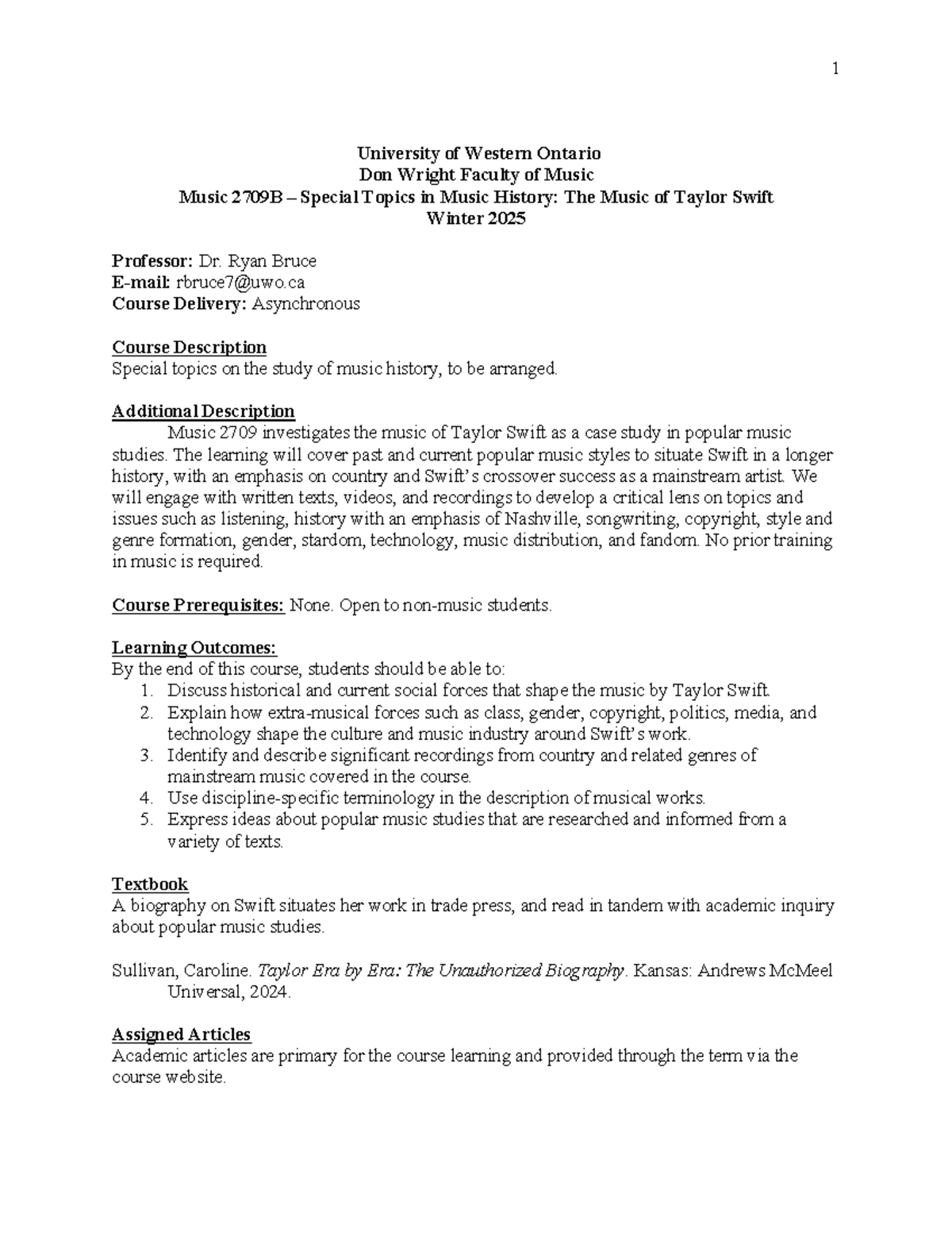 Music 2709B W25 - Exploring Taylor Swift's Impact on Popular Music ...