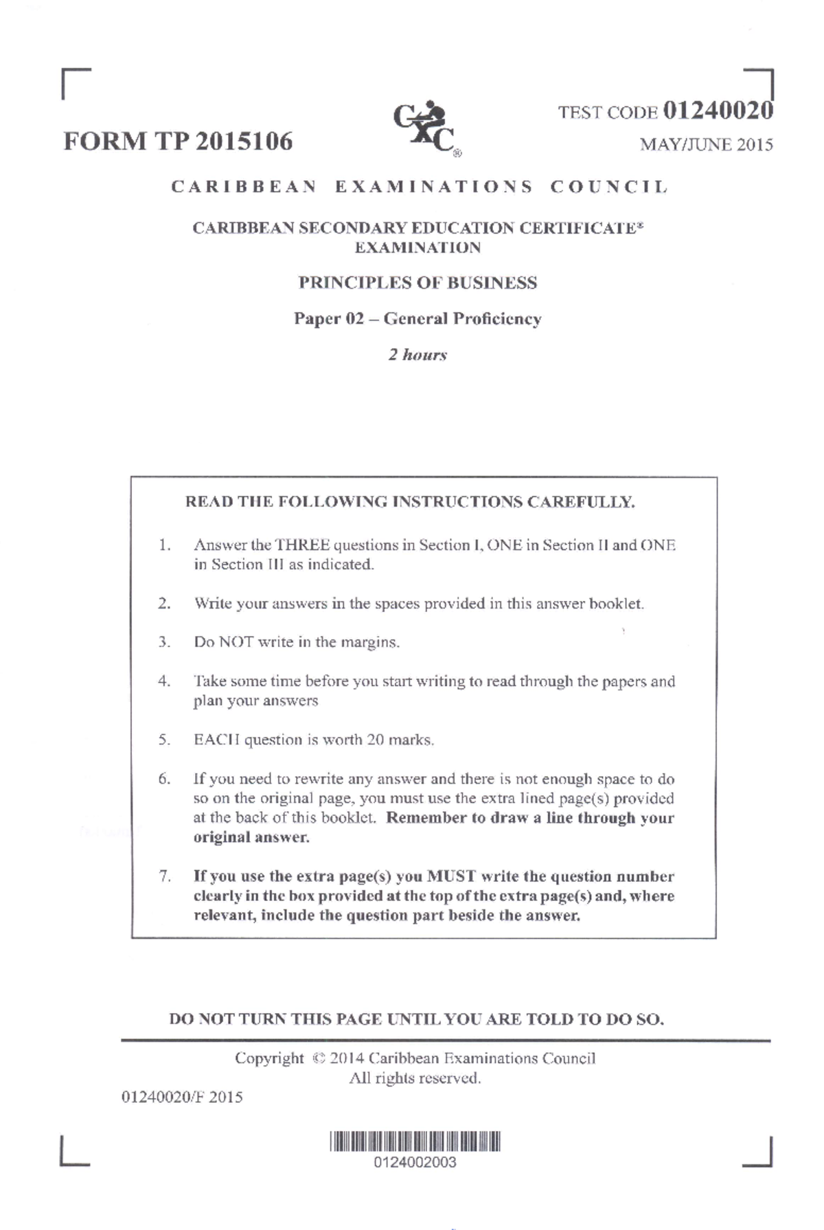 CSEC POB P2 2015 - Principles of Business Exam Paper Analysis - Studocu