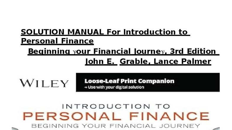 Solution Manual for Introduction to Personal Finance (FIN 101): Your ...