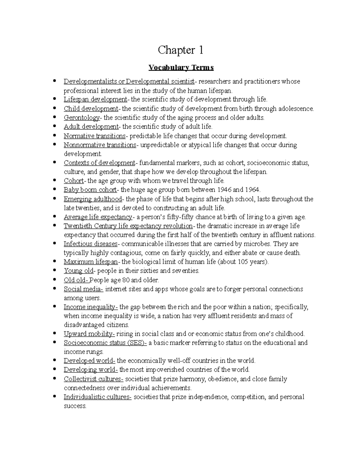 Lifesspan Ch 1 - notes for hayes - Chapter 1 Vocabulary Terms ...