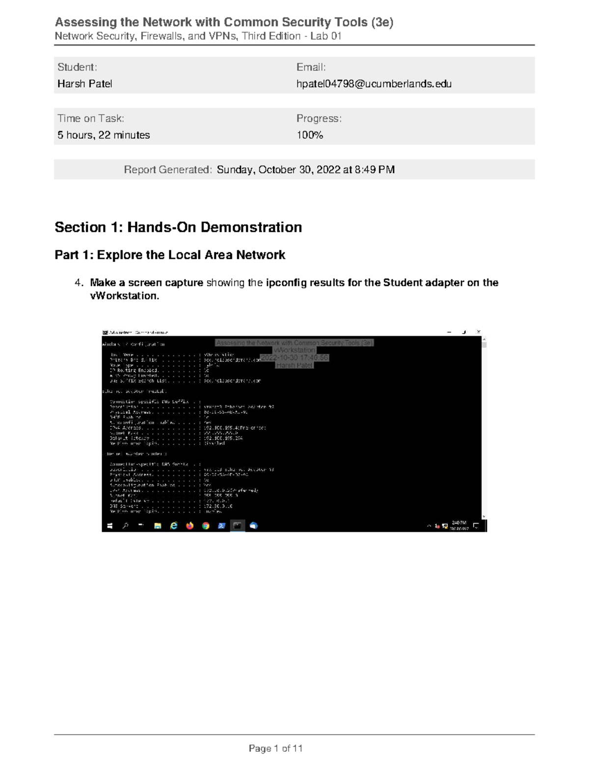 Lab 1 Assessing the Network with Common Security Tools 3e - Harsh Patel.pdf Lab Report - Network ...