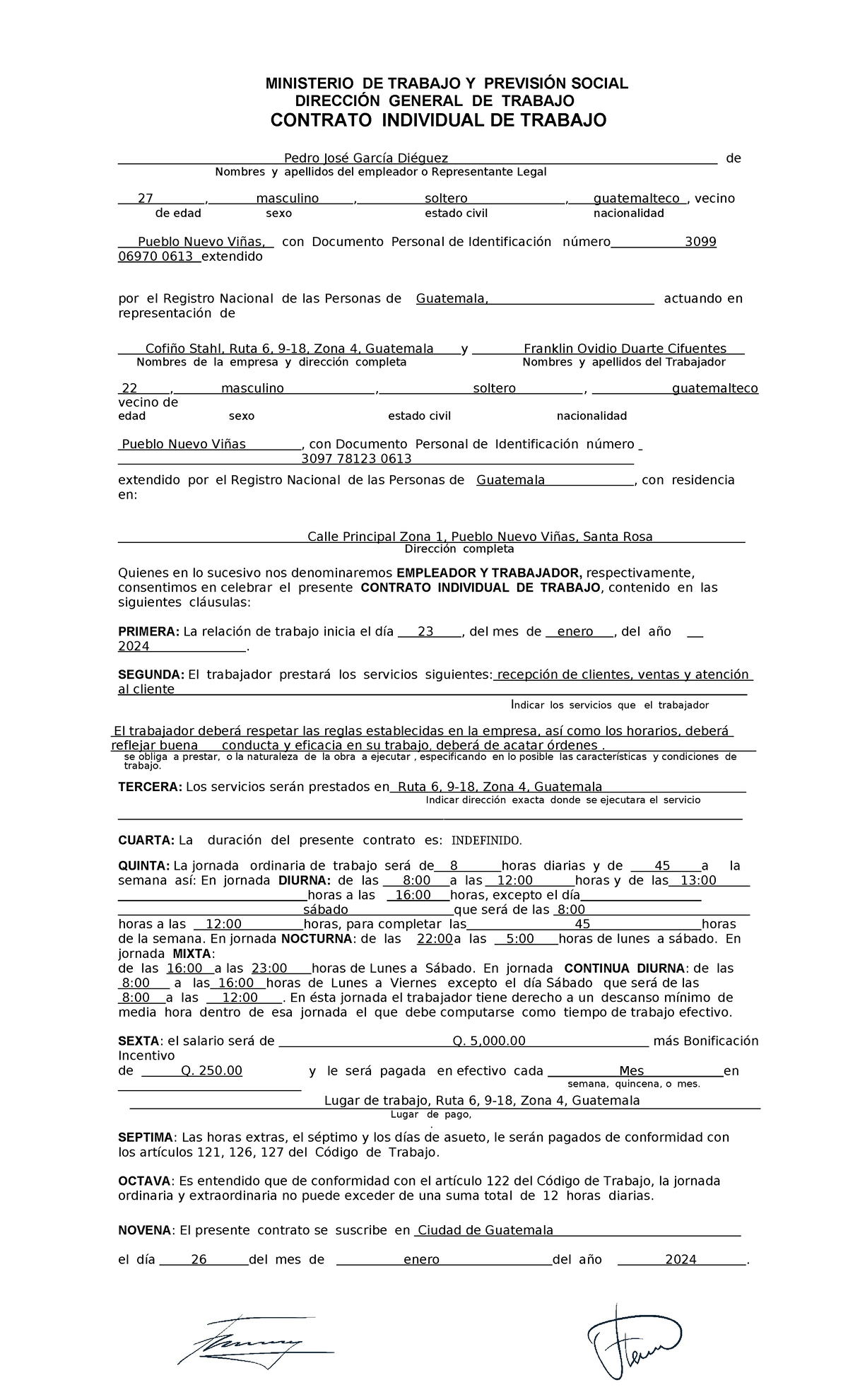 Contrato Individual de Trabajo de Pedro José García Diéguez - DPI - Studocu