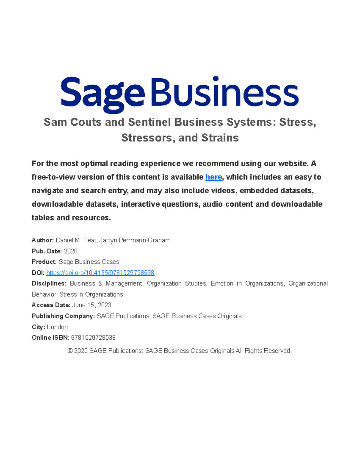 Case Study: Sam Couts & Sentinel Business Systems (BUS 2020 ...