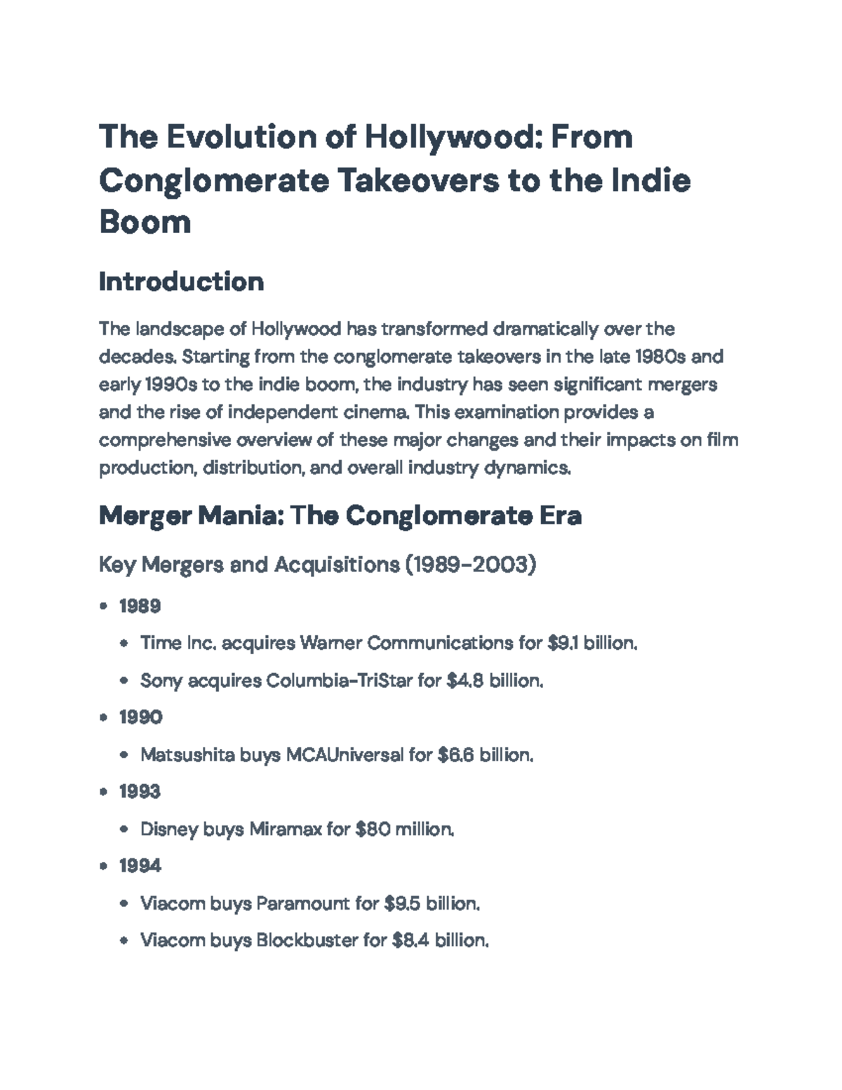 The Evolution of Hollywood: Conglomerate Takeovers & Indie Boom - The ...