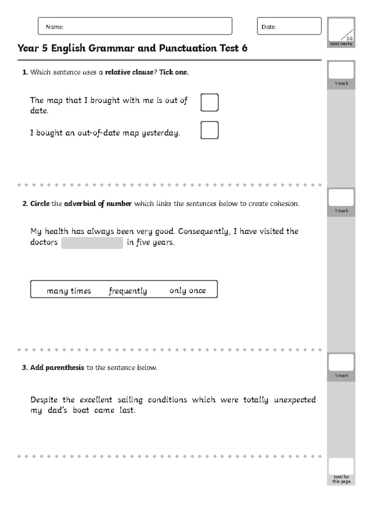 YEAR 5 English Grammar & Punctuation Test 6 - Practice Questions - Studocu