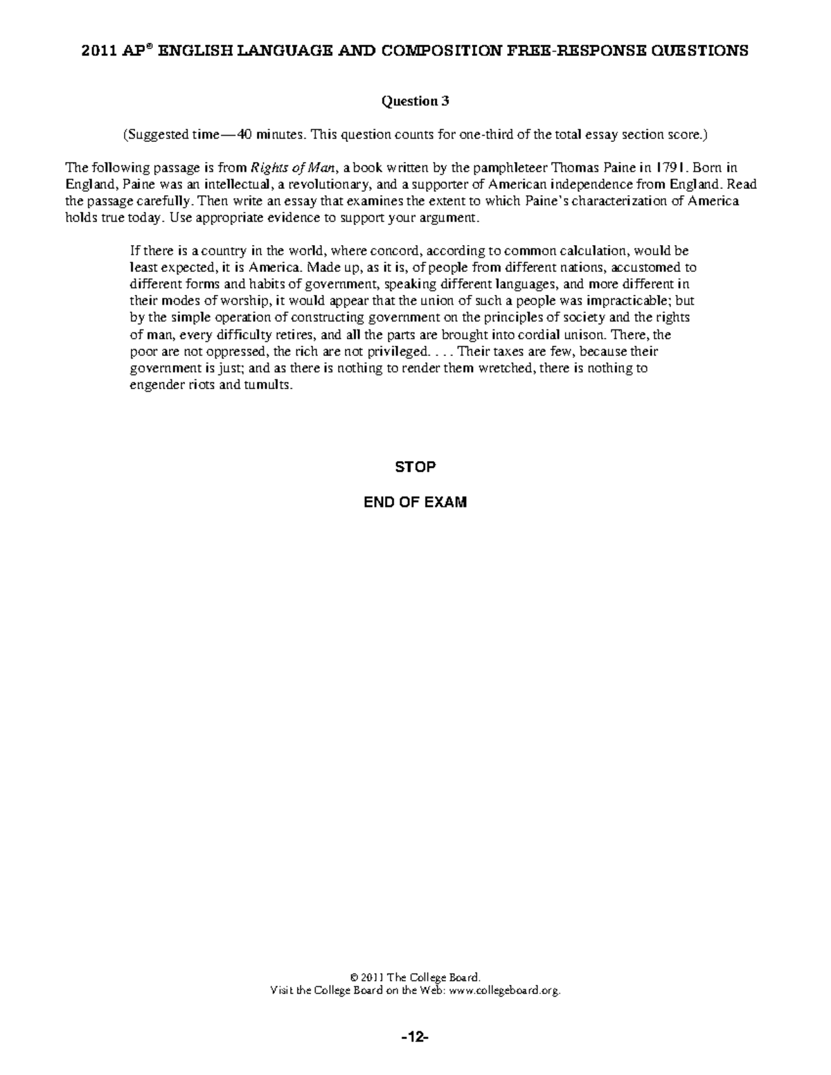 2011 AP English Language & Comp Essay Prompt Analysis - Studocu