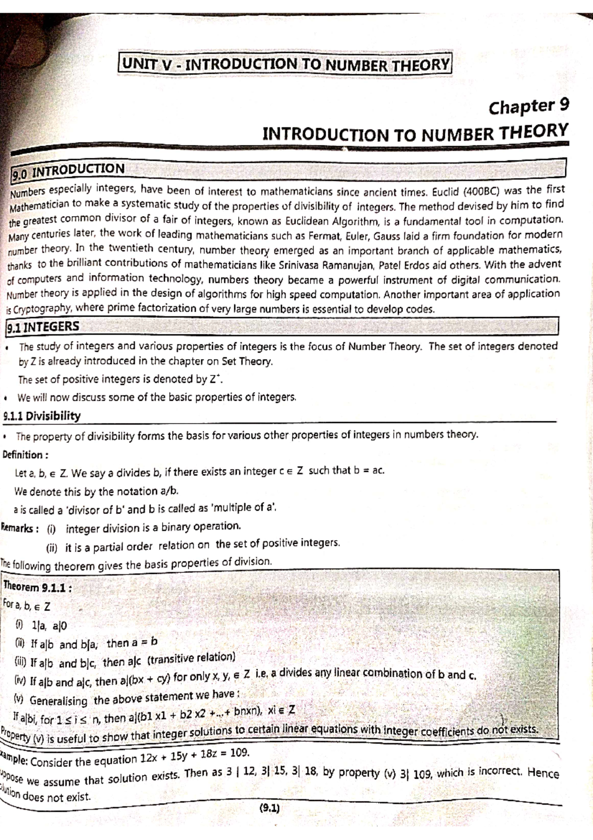 Unit05- Introduction to number theory - UNIT V INTRODUCTION TO NUMBER ...