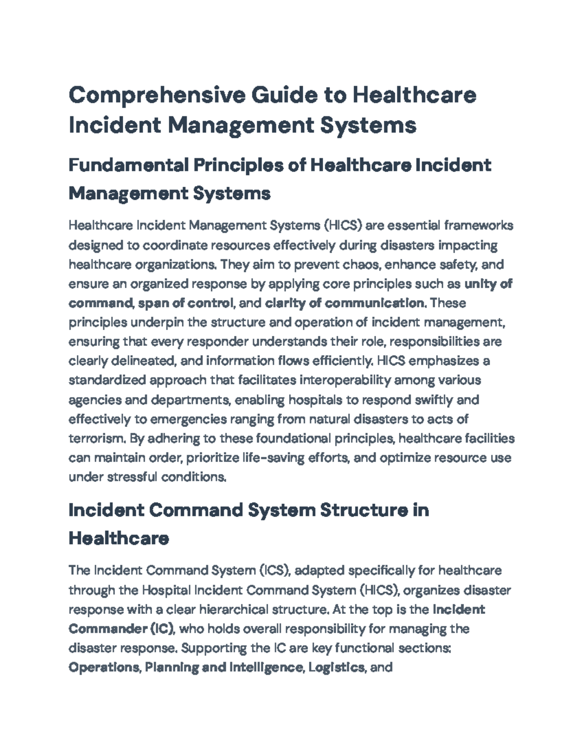 Comprehensive Guide to Hospital Incident Command System (HICS) Principles - Studocu