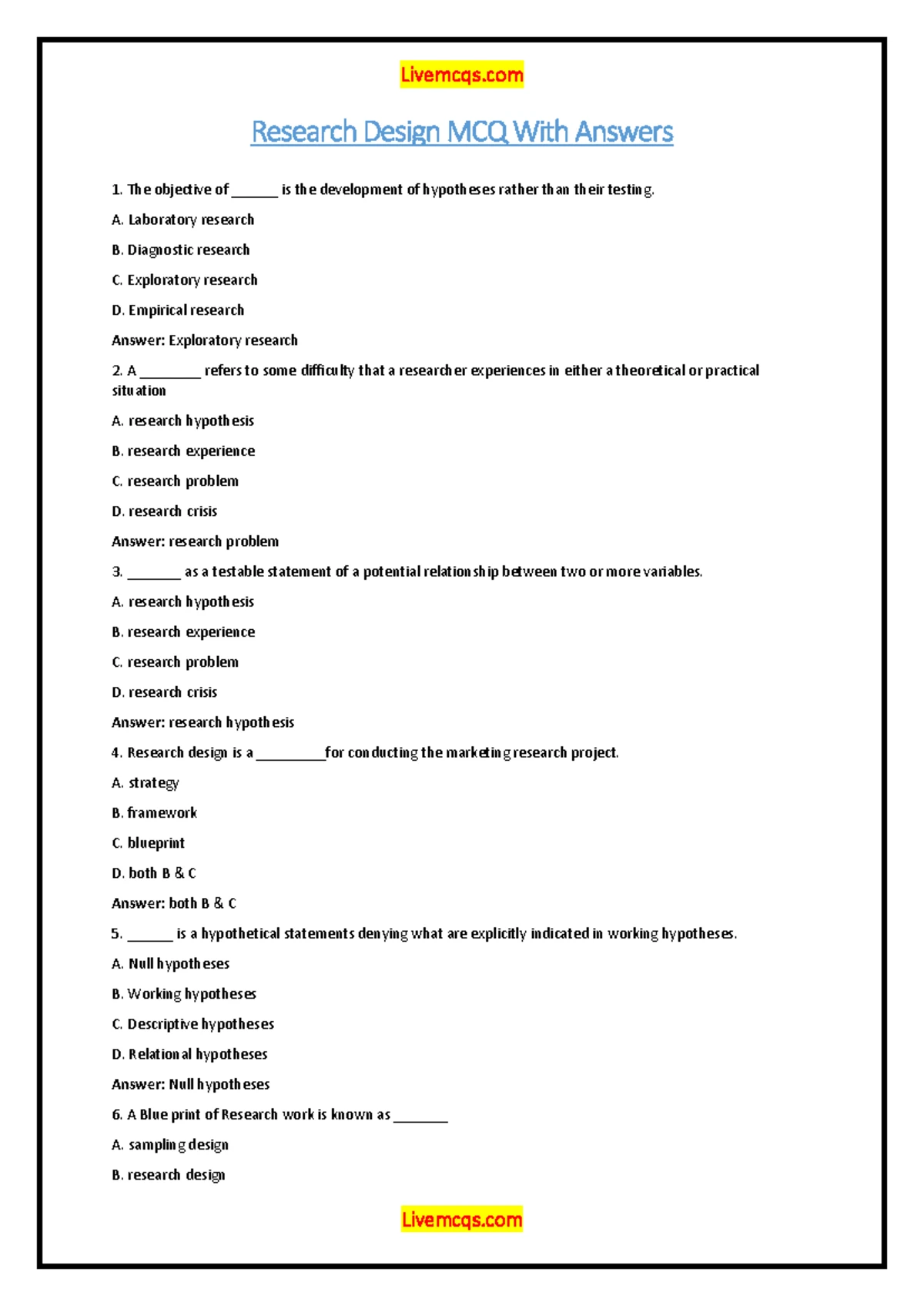 Research Methodology MCQ Questions Set-2-converted - Research ...