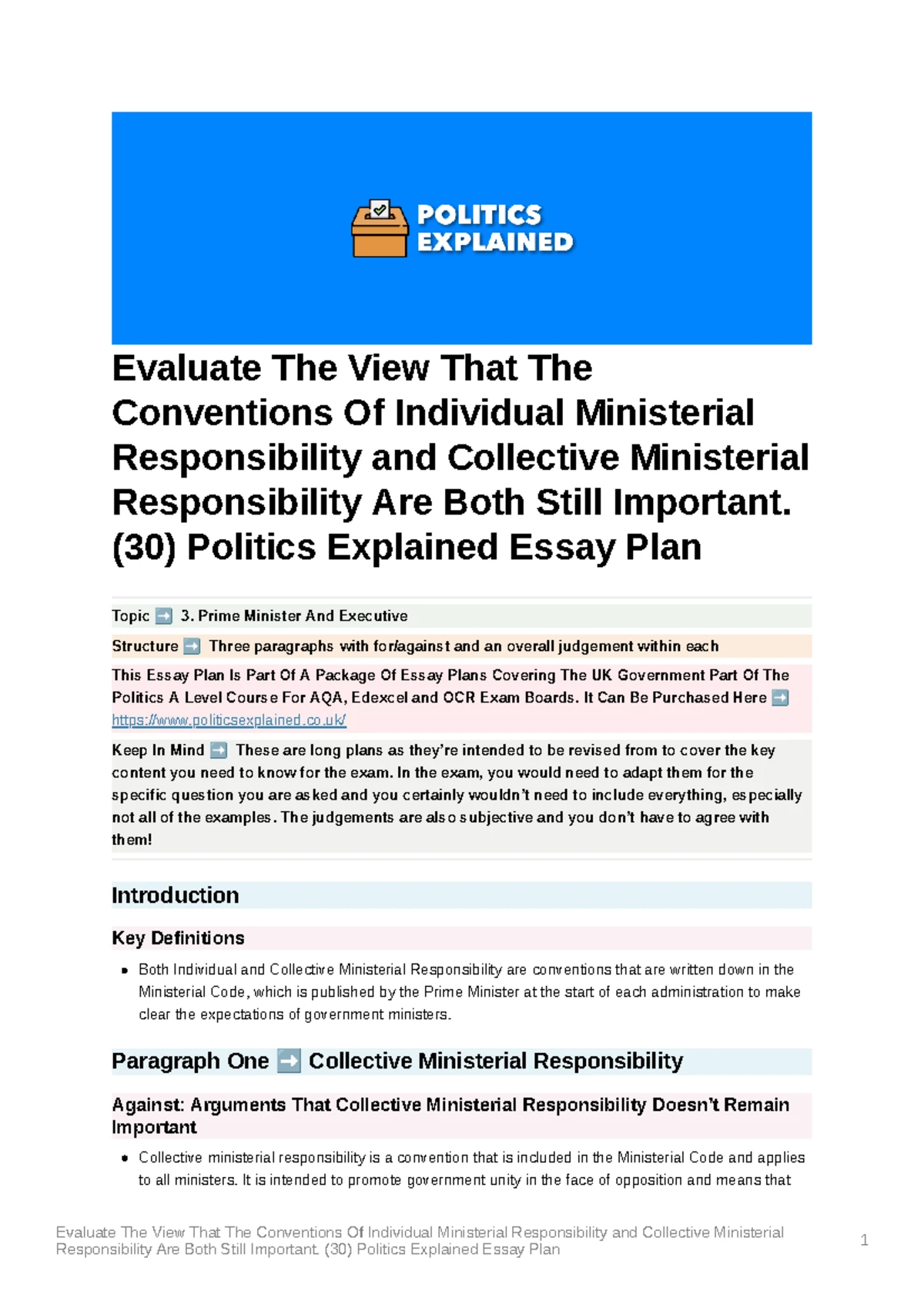 Politics A Level: Evaluating the Success of Devolution (30) Essay Plan - Studocu