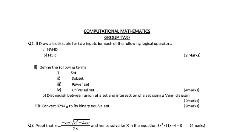 COMP MATH 123: Truth Tables, Set Theory, and Number Systems - Studocu