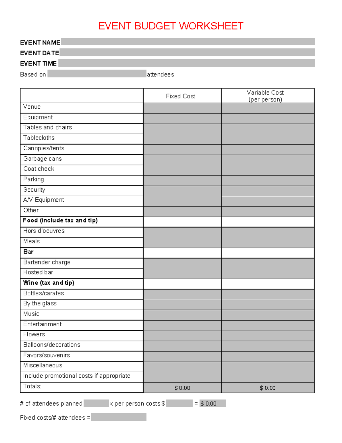 Event Budget Worksheet for Planning and Finance Management - Studocu