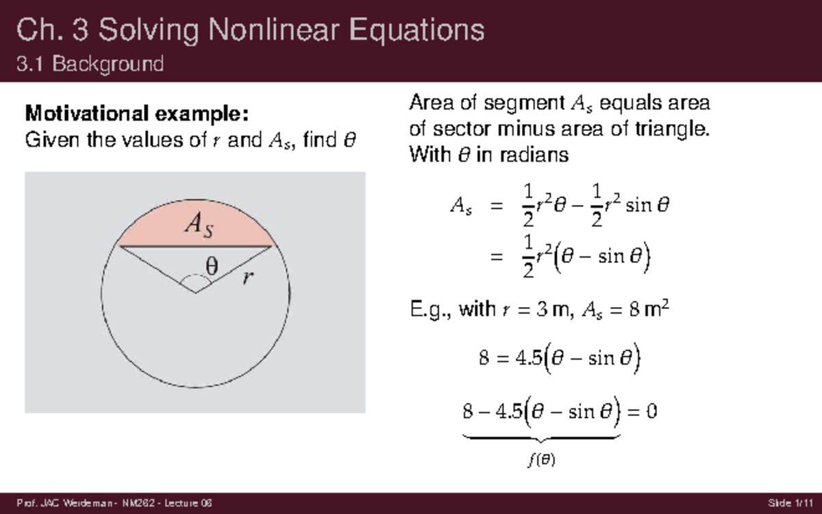 NM262 Lecture 06: Solving Nonlinear Equations - Bisection & Methods ...