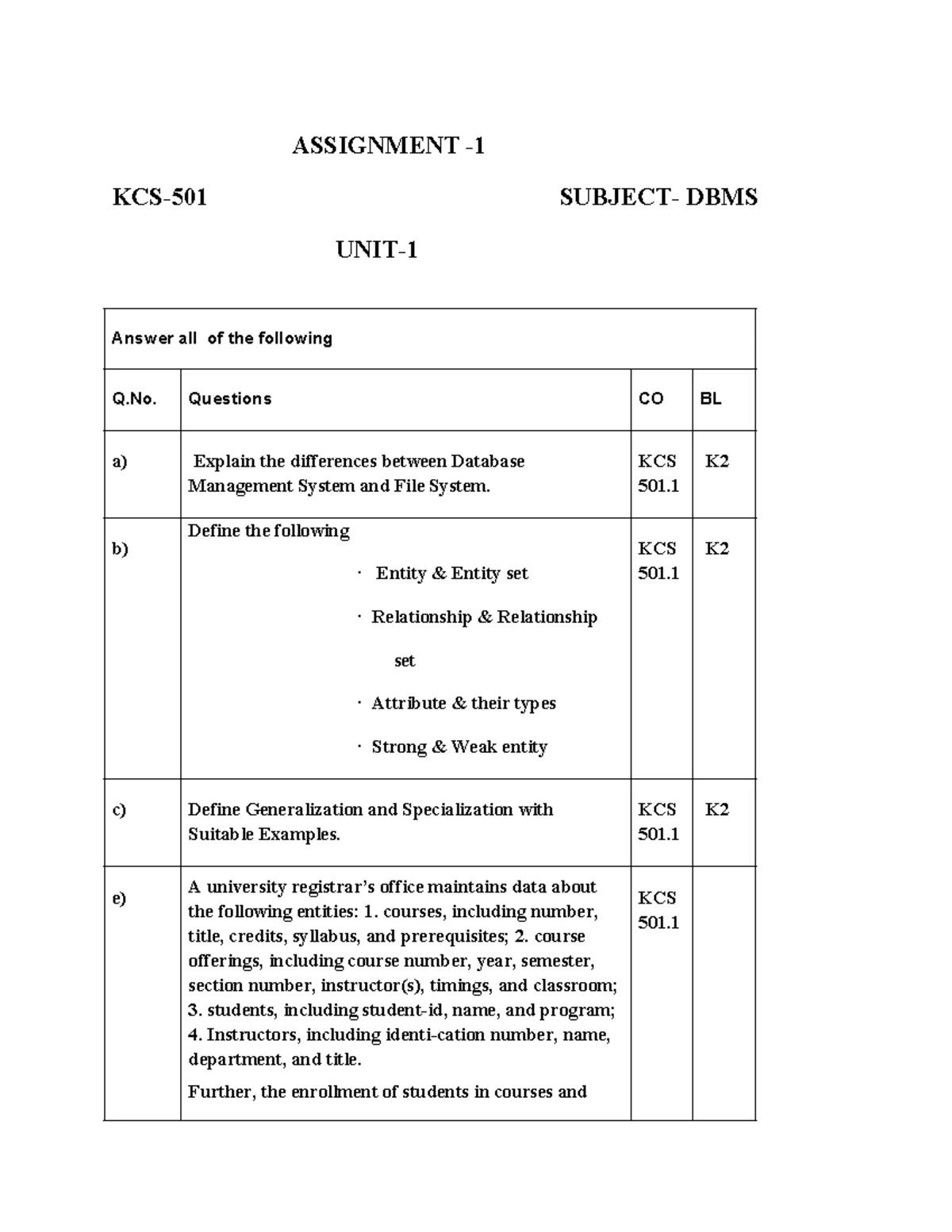 Assignmentdbms Important Question Q1 What Is Dbms Explain