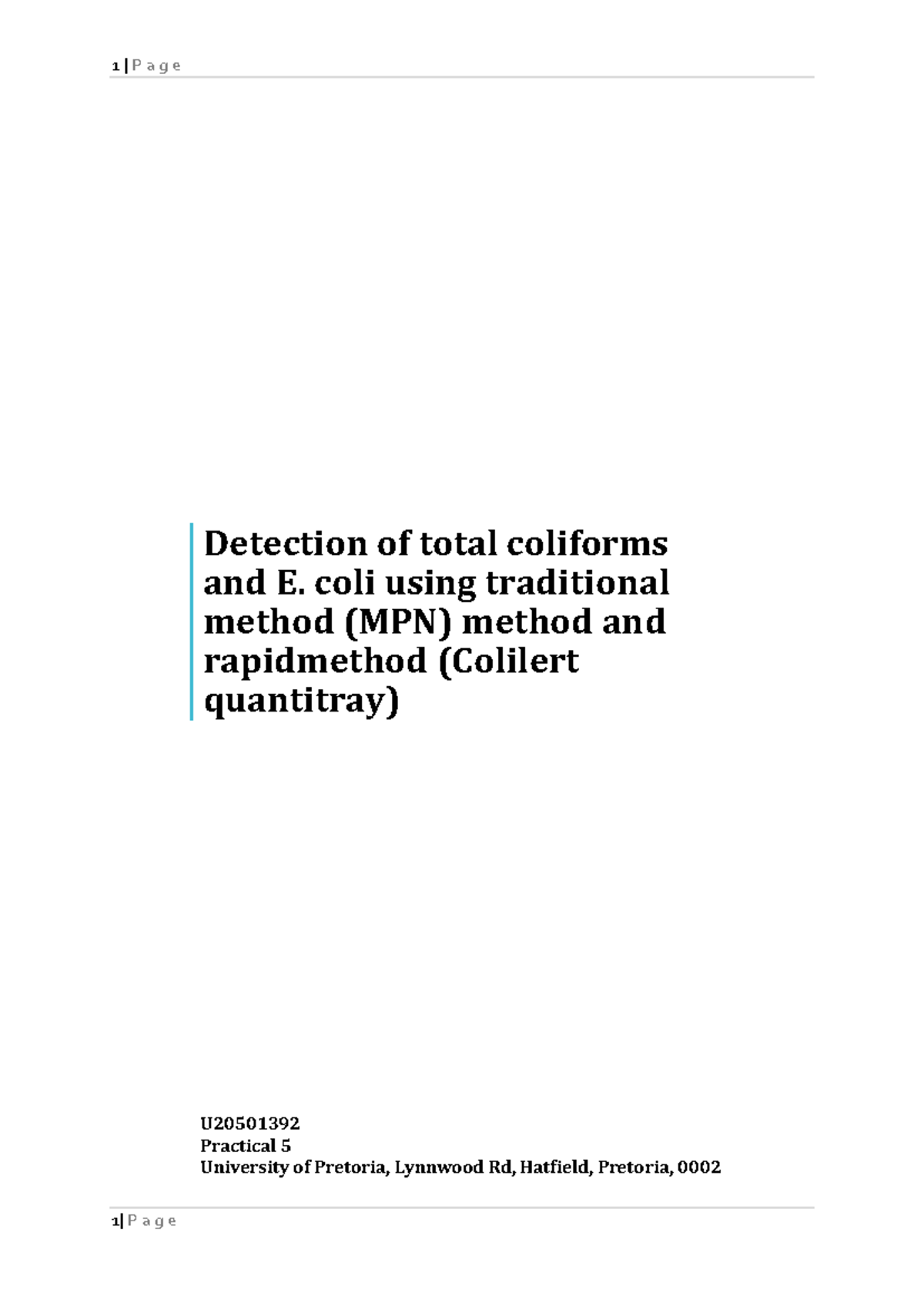 Practical 5: Detection of Total Coliforms & E. coli via MPN & Colilert ...